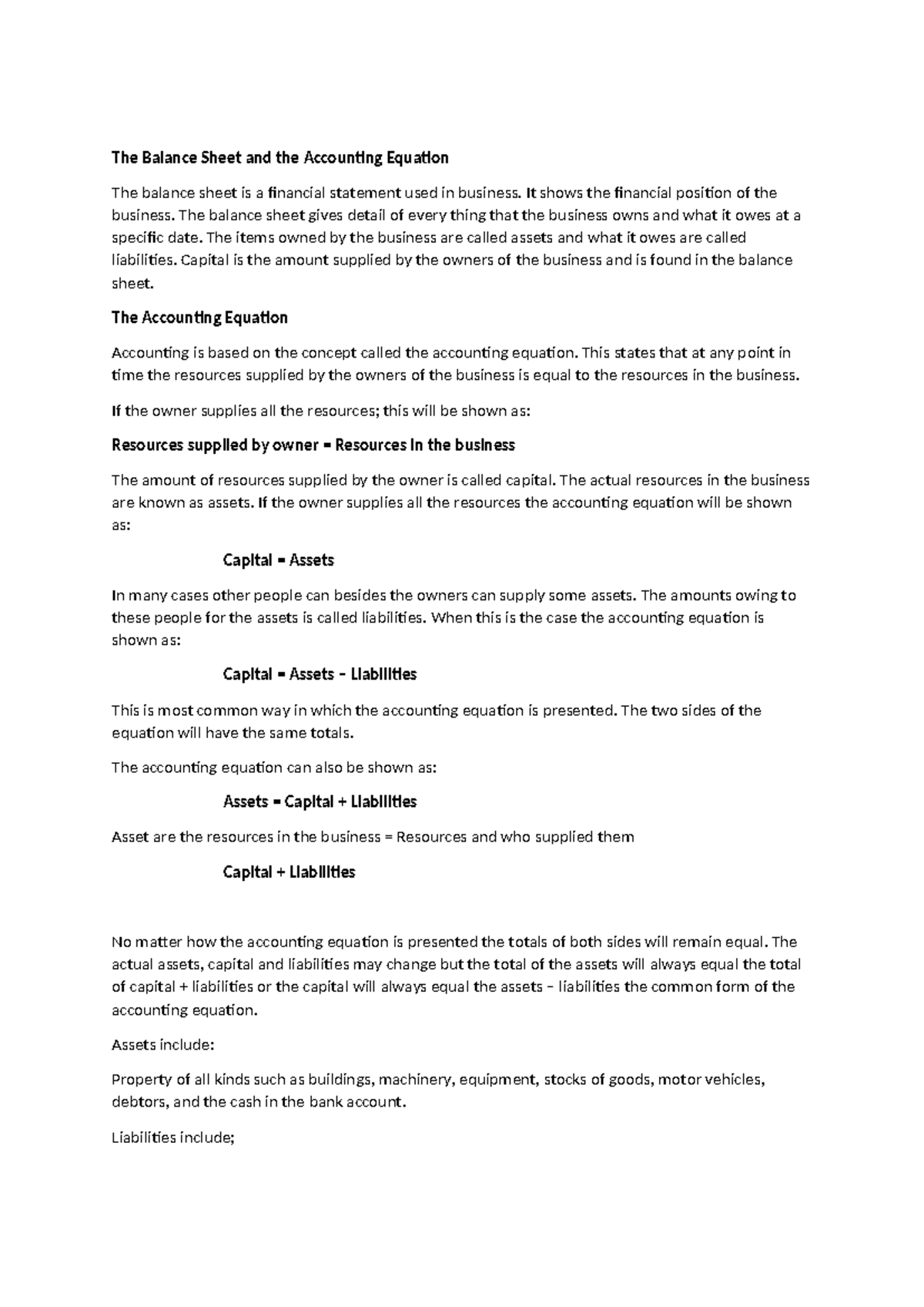 The Balance Sheet & Accounting Equation: A Comprehensive Guide - Studocu