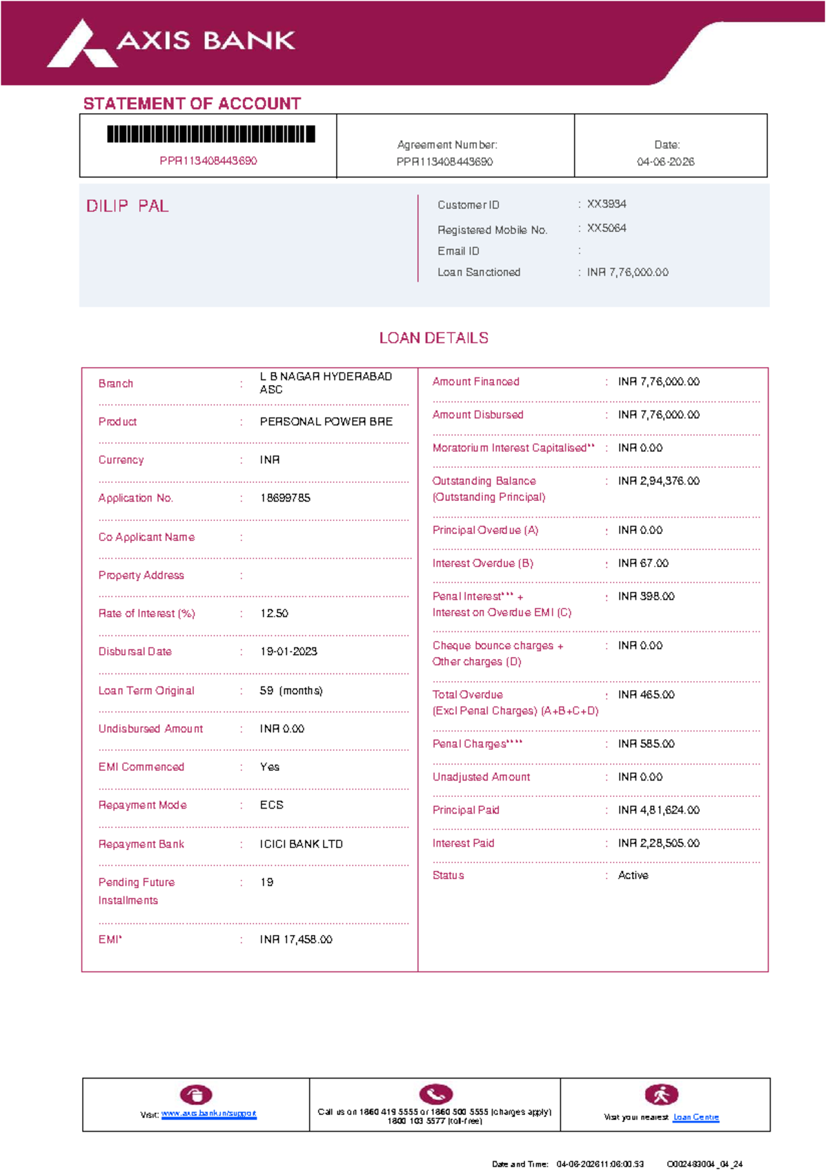 STATEMENT OF ACCOUNT for Loan Agreement PPR113408443690 - Studocu