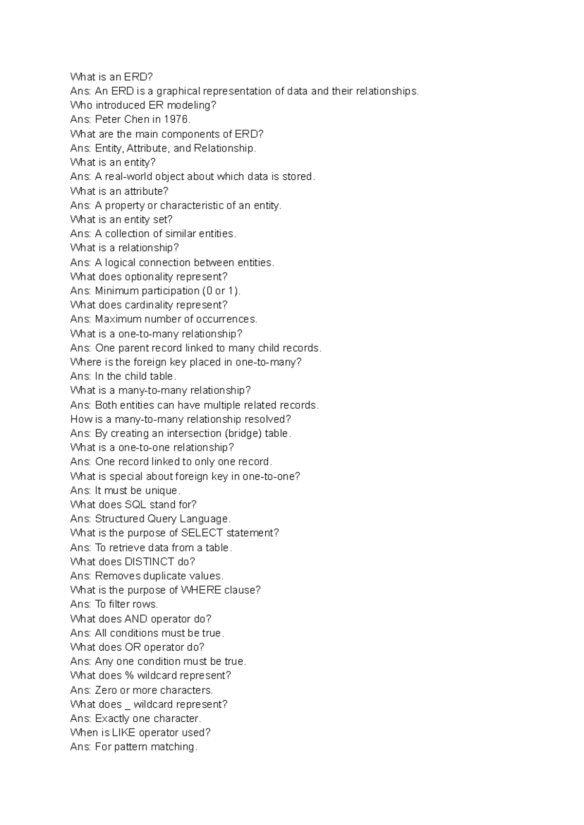 ERD & SQL Concepts: Key Components & Control Structures (CS101) - Studocu
