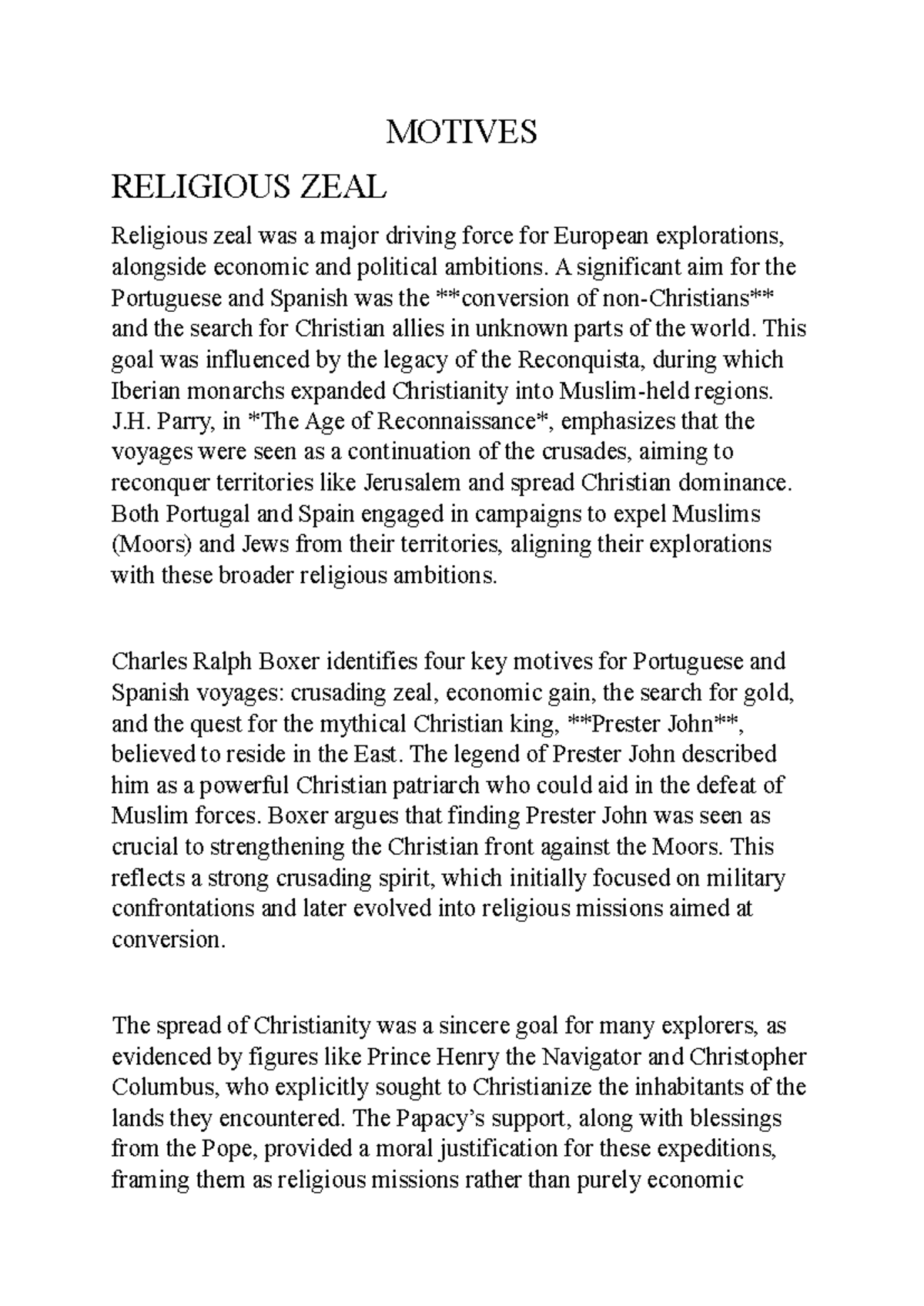 MOTIVES BEHIND EUROPEAN EXPLORATION: RELIGIOUS AND ECONOMIC DRIVERS ...