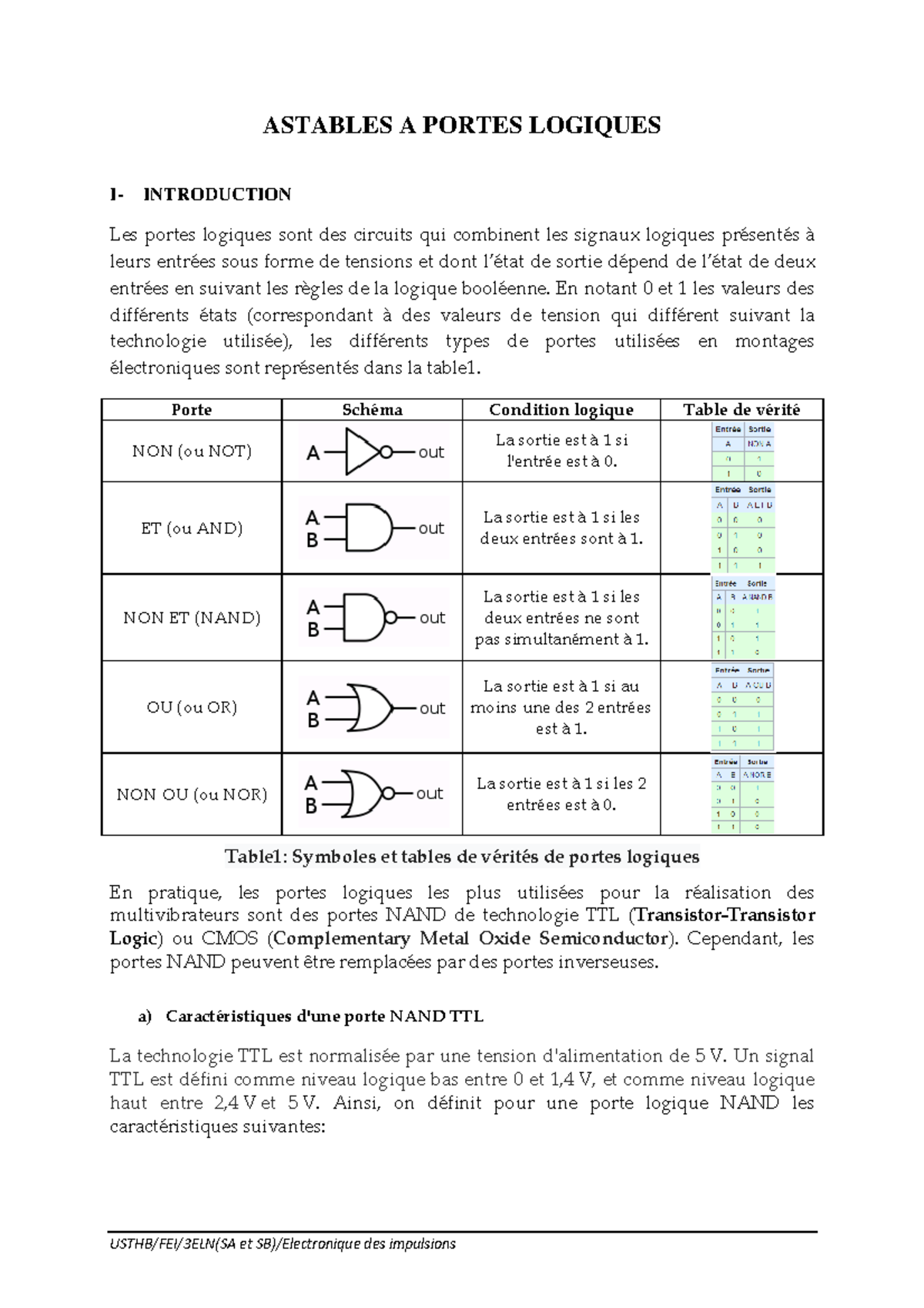 Astable a Portes logiques - ASTABLES A PORTES LOGIQUES I- INTRODUCTION ...