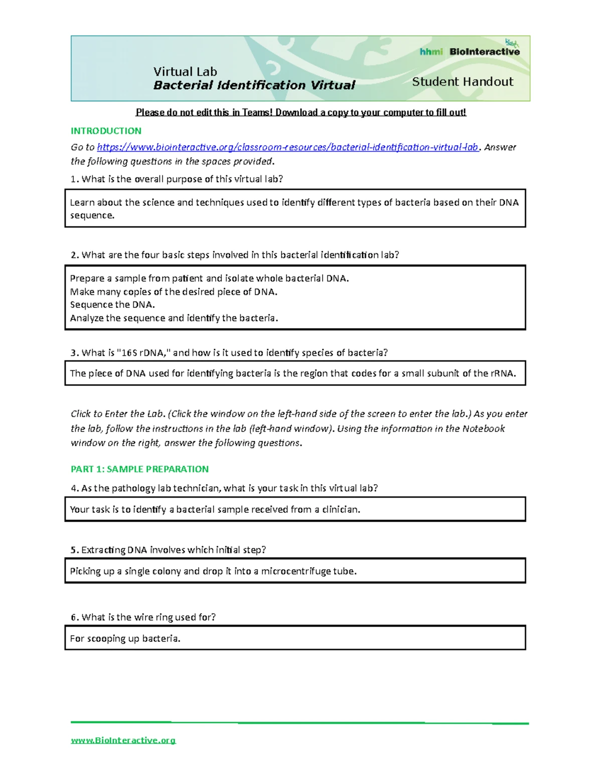 Bacterial Identification Lab Worksheet (Lab 4) - Please do not edit ...