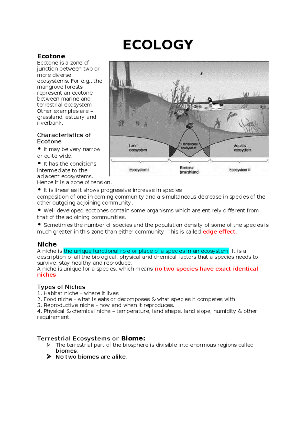 Ecotone and Ecosystem Dynamics: Key Concepts for ENVT - Studocu