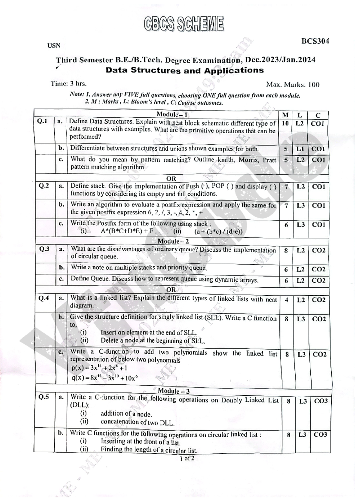BCS304 Final Exam QP: Data Structures and Applications, Dec 2023 - Jan 2024 - Studocu