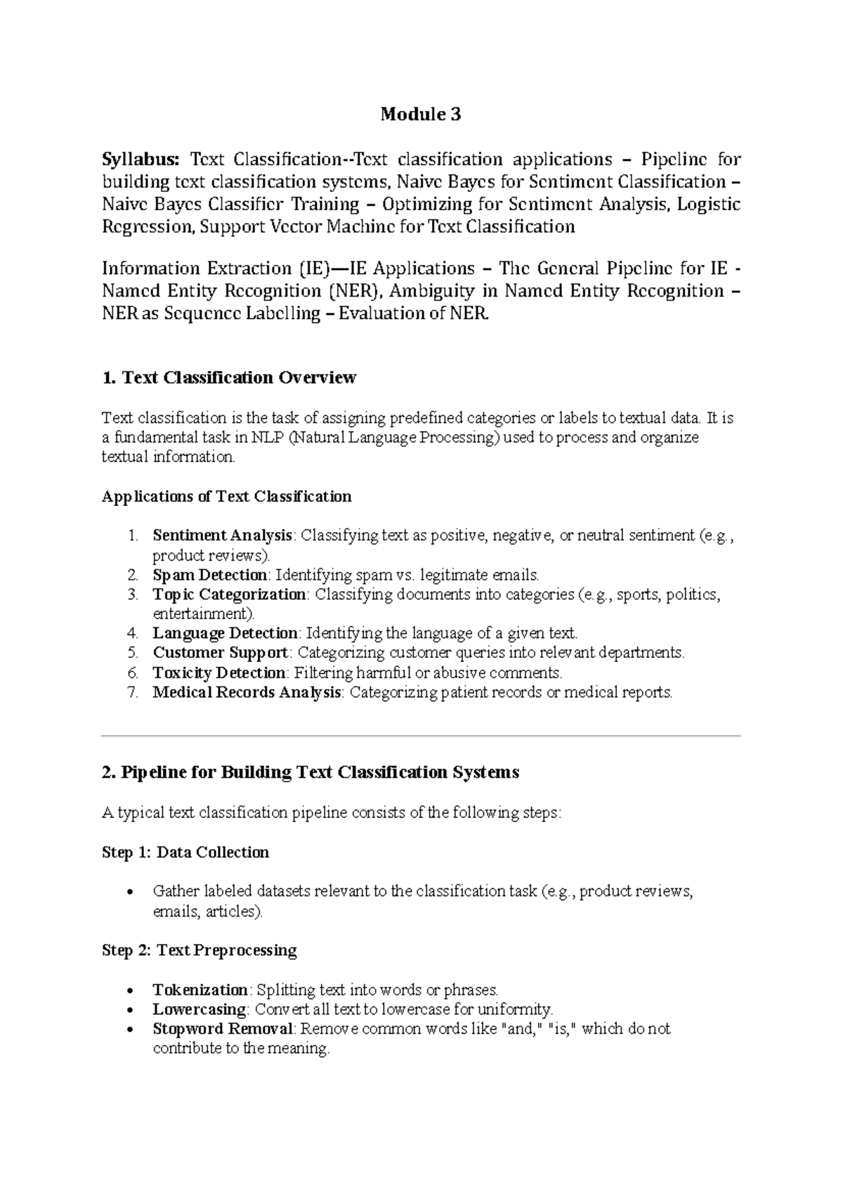 CST473 NLP Module 3: Text Classification & Information Extraction - Studocu