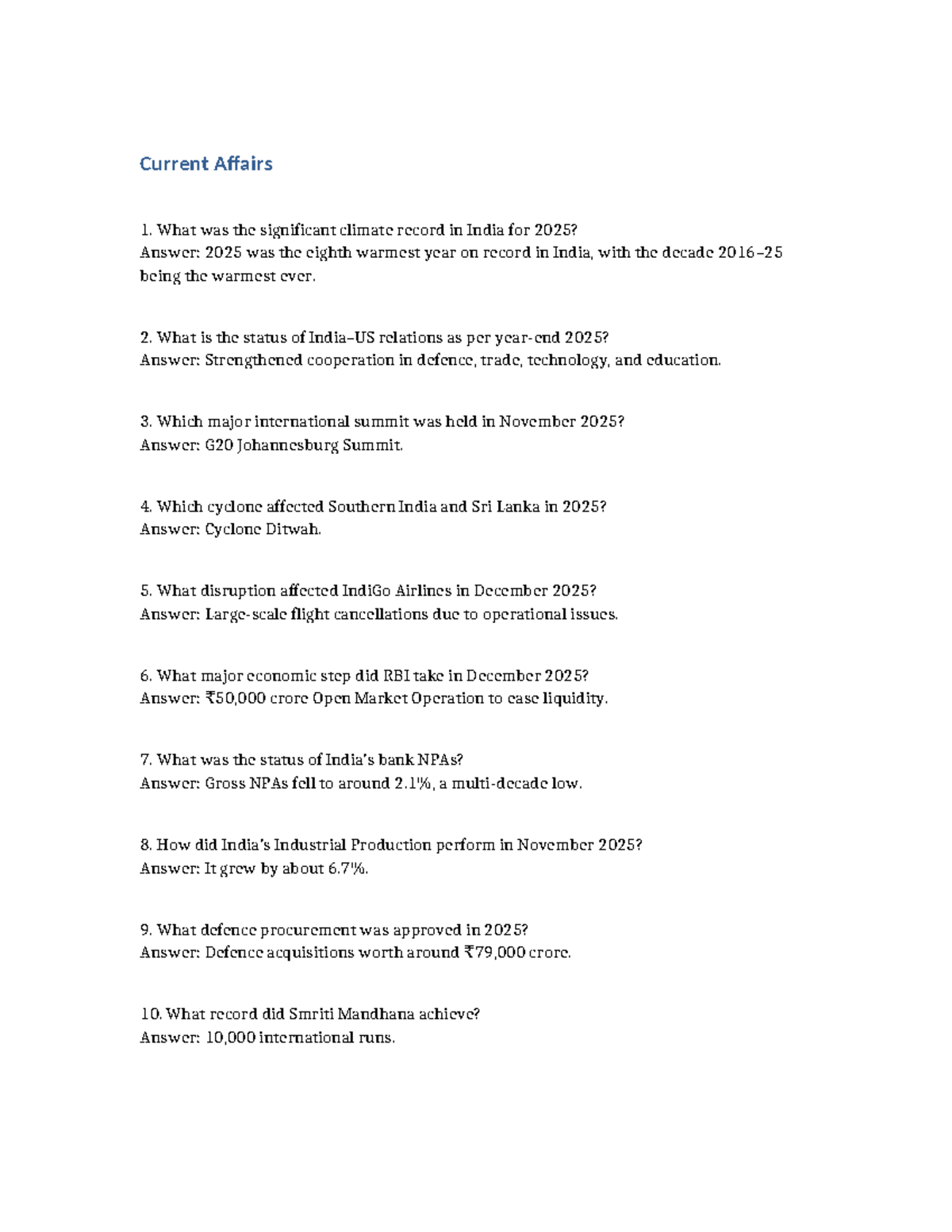 Current Affairs 2025: Key Highlights and Developments - Studocu
