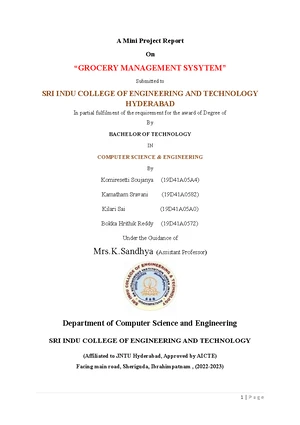 Grocery management system mini proj - A Mini Project Report On “GROCERY ...