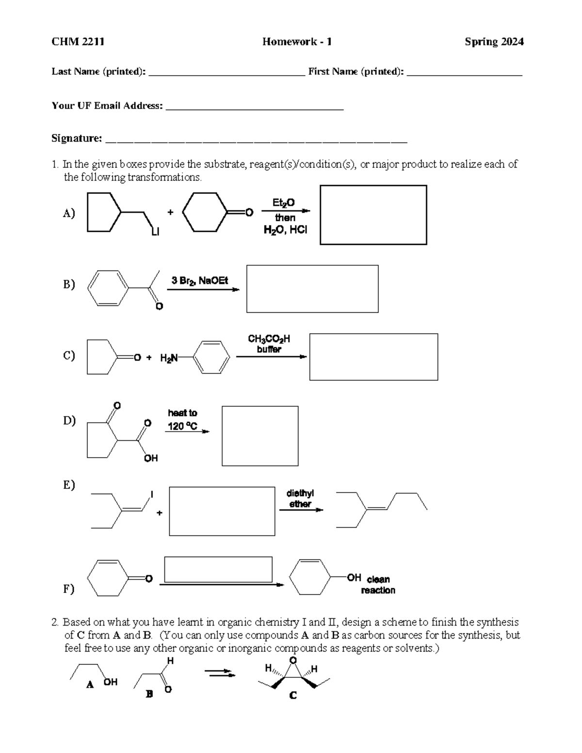 CHM 2211 - Homework 1: Predicting Products in Organic Chemistry 2 - Studocu