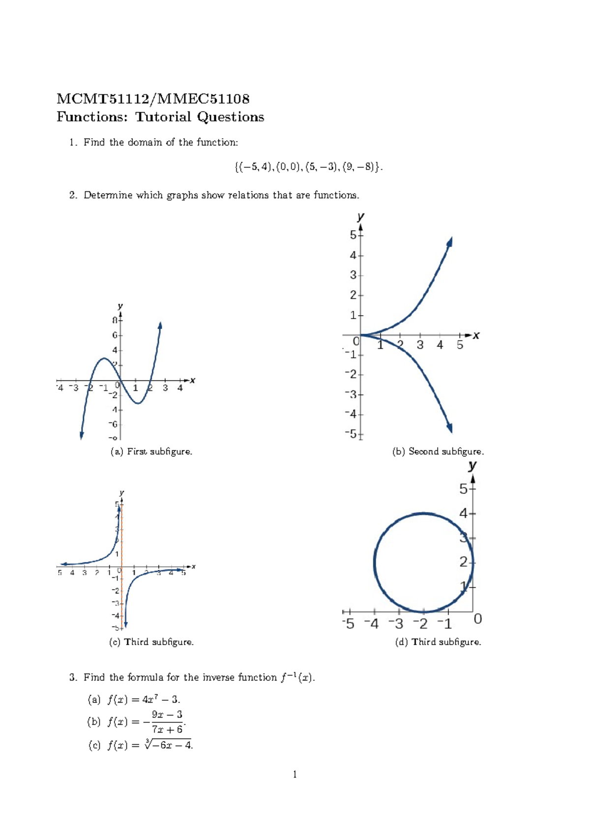 Functions: Problem Set Tutorial Questions - Studocu