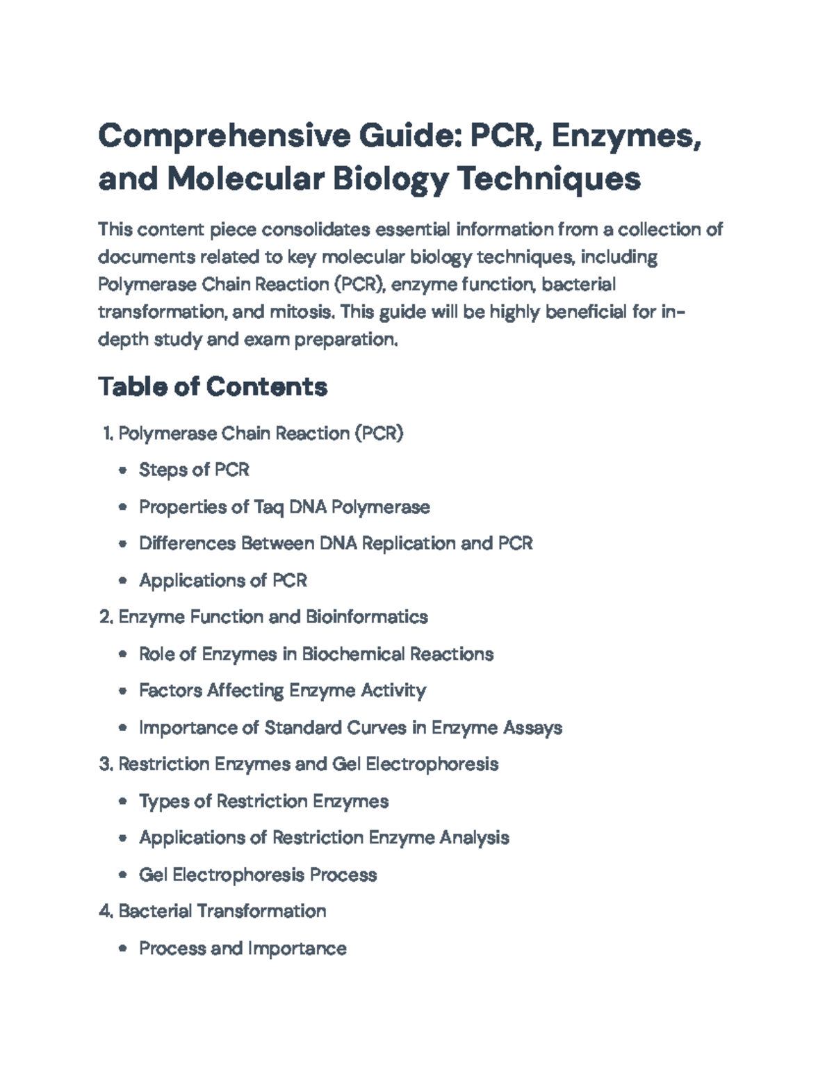 PCR, Enzymes, and Molecular Biology Techniques Study Guide - Studocu