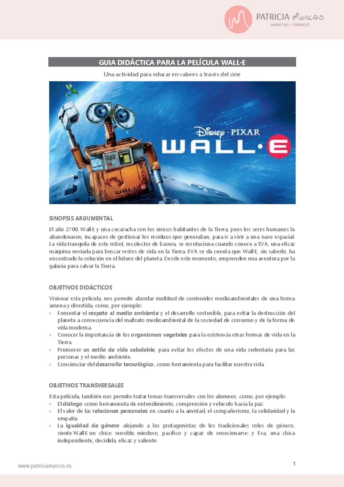 Guía Didáctica de la Película Wall·E: Actividades y Objetivos ...