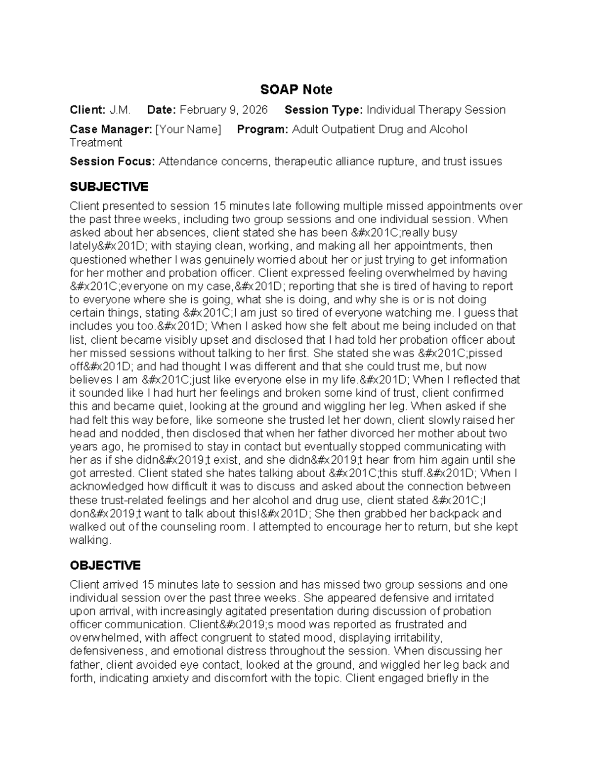 SOAP Note: Client J.M. - Individual Therapy Session Analysis - Studocu