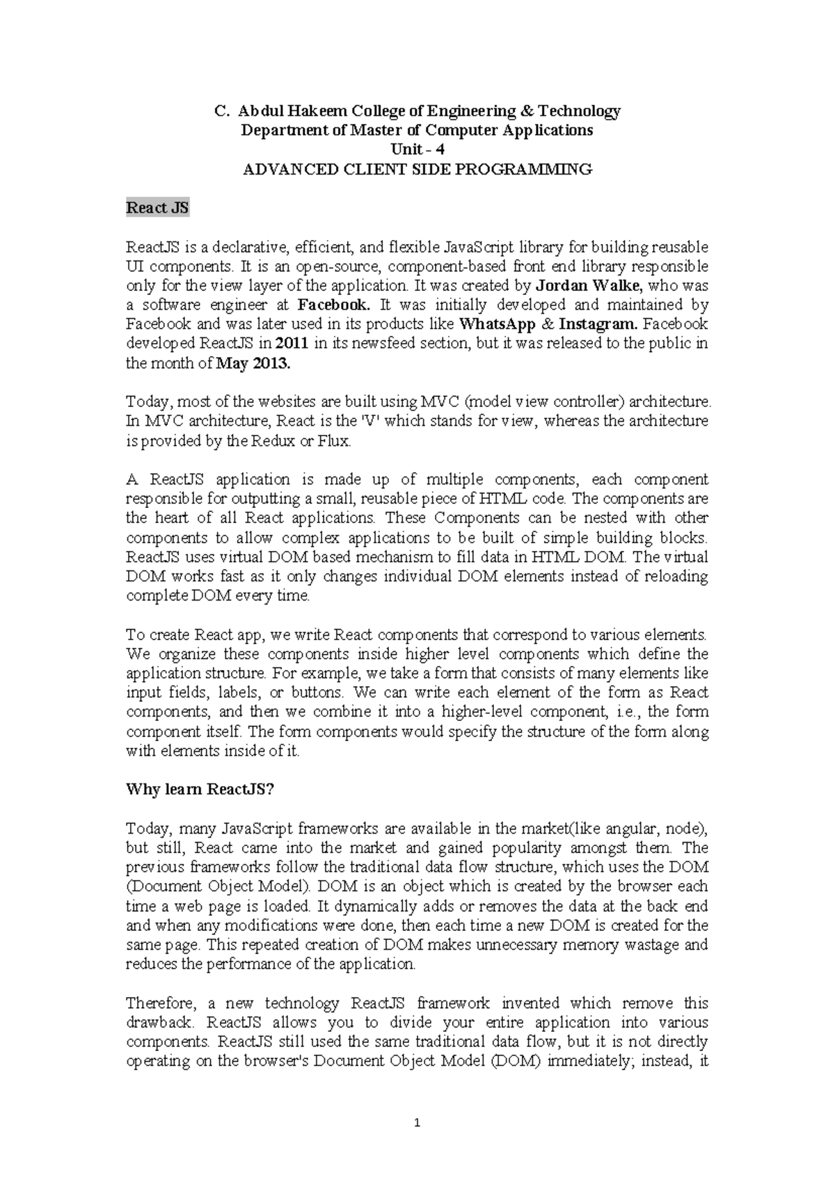 MC4201 - Full Stack Web Development Unit 4: Advanced Client-Side ...