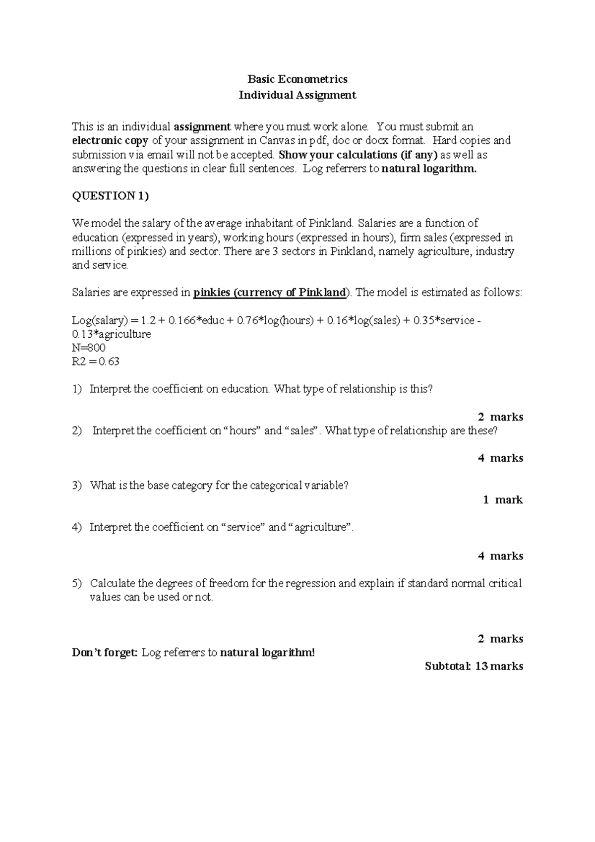 ECON1272 2024 -a2 - Basic Econometrics Individual Assignment This is an individual assignment ...