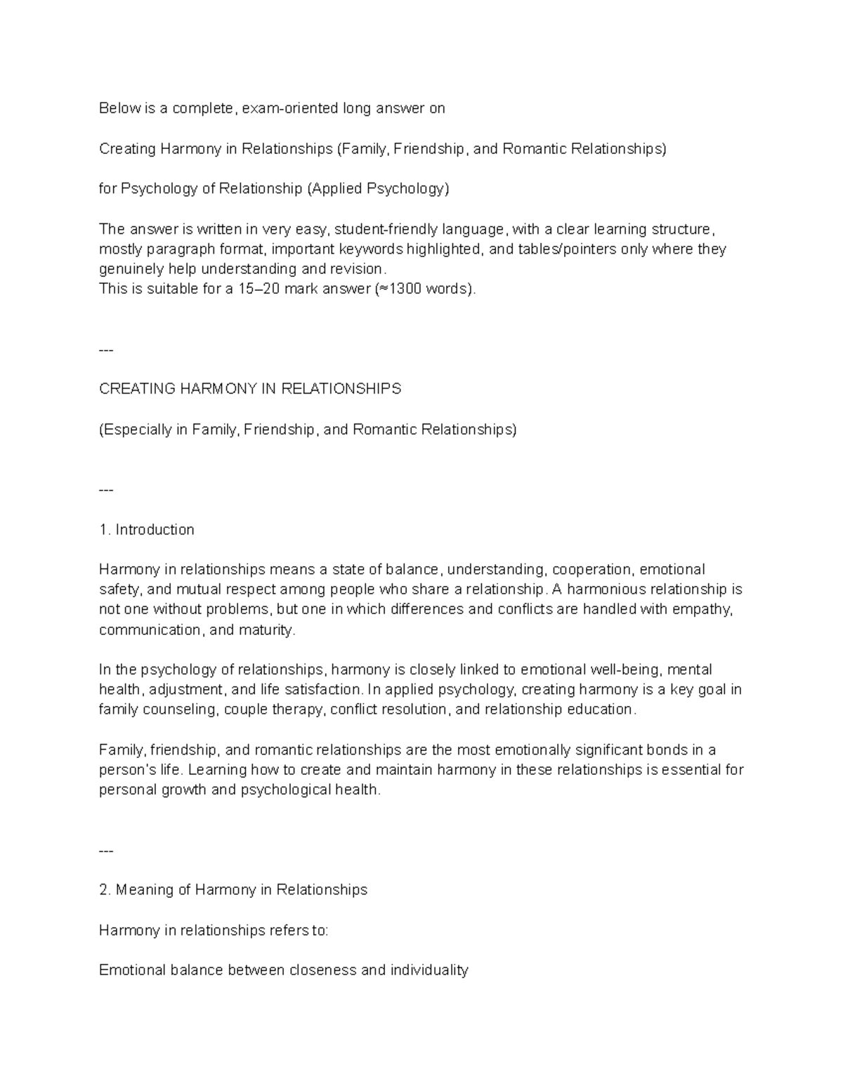 Creating Harmony in Relationships: Insights for PSY-101 Final Exam ...