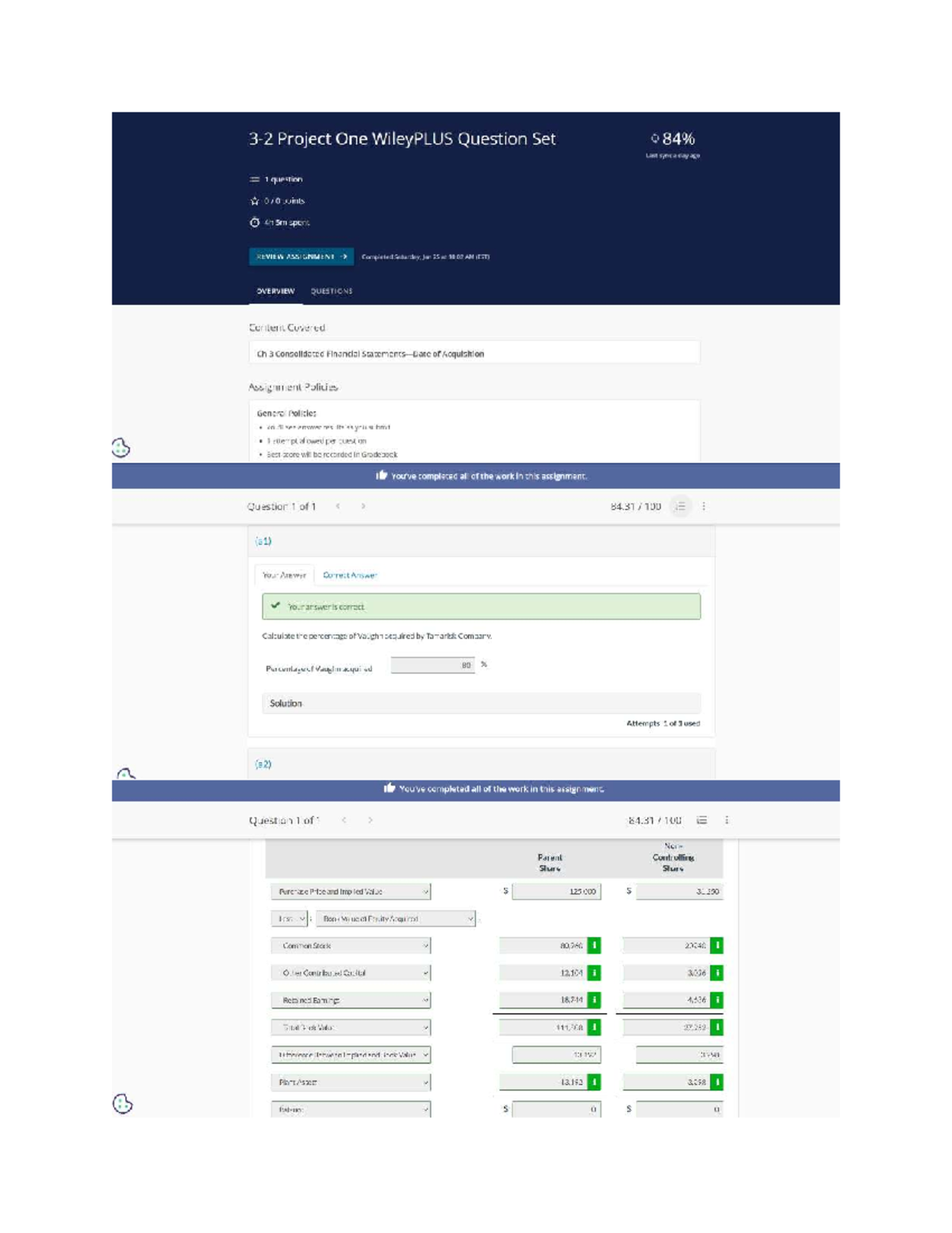 Assignment Module 3b - hgilug - Project One WileyPLUS Question Set Last sync day ago 1 question ...
