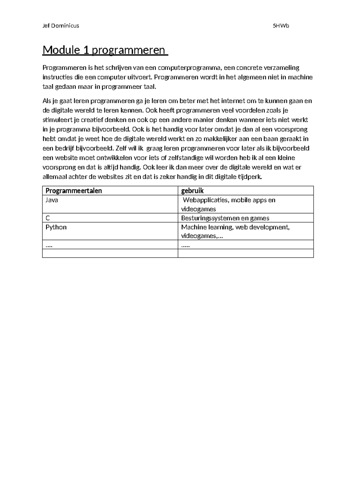 Module 1 Programmeren: Introductie tot Programmeertalen en Voordelen ...