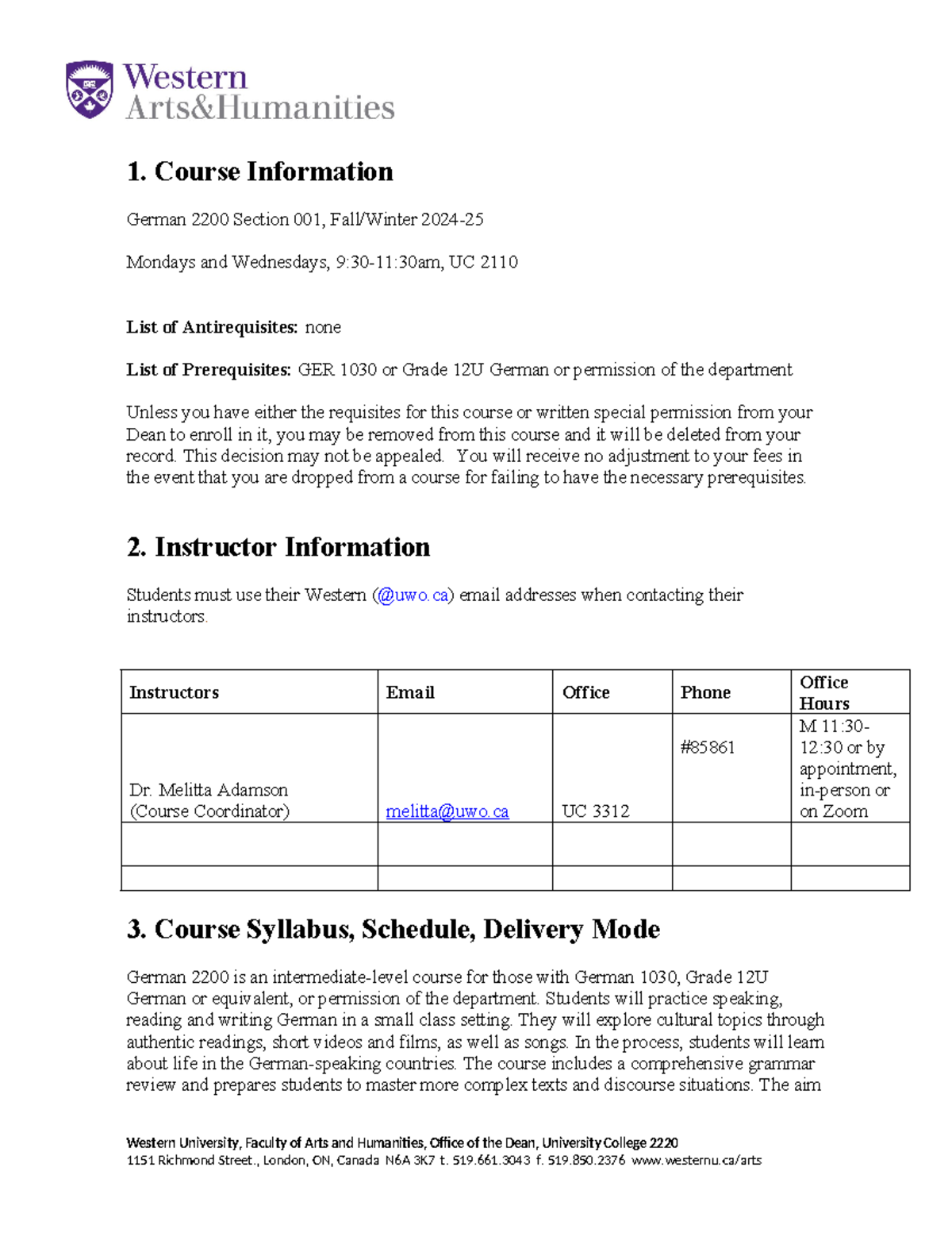 German 2200 Course Outline 2024-2025 (3) - 1. Course Information German ...