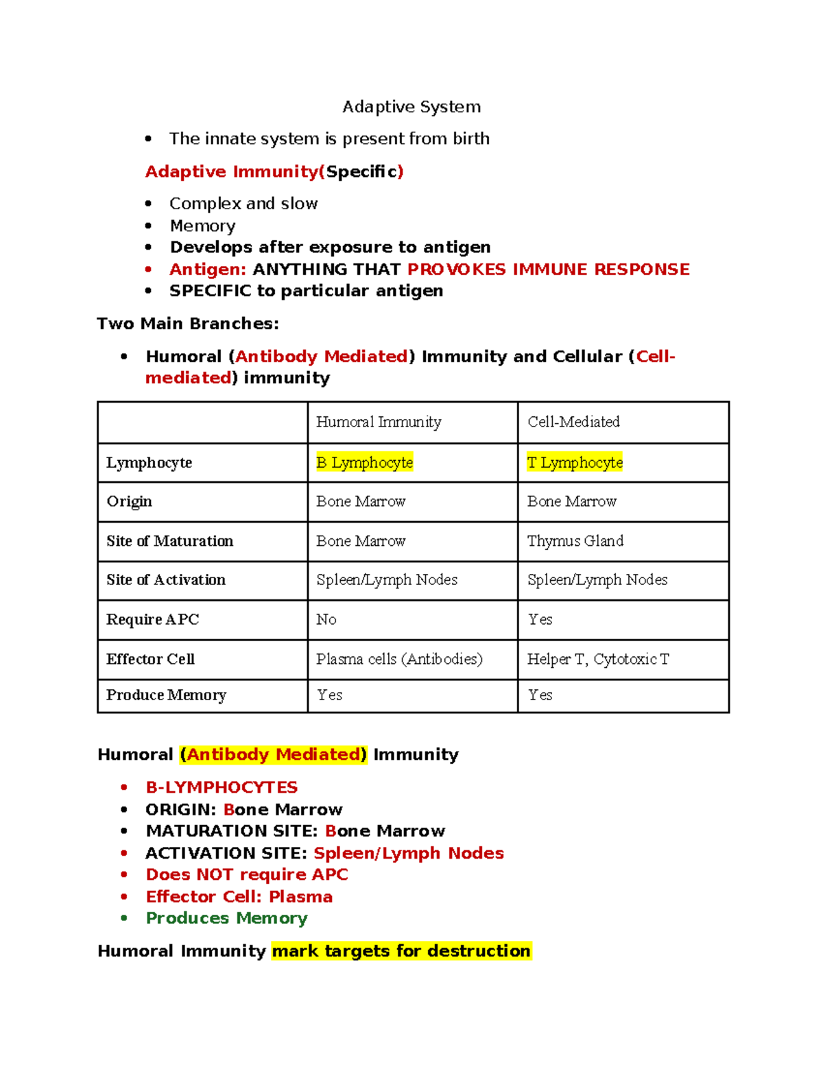 Adaptive Immunity Overview: Key Concepts and Mechanisms - Studocu