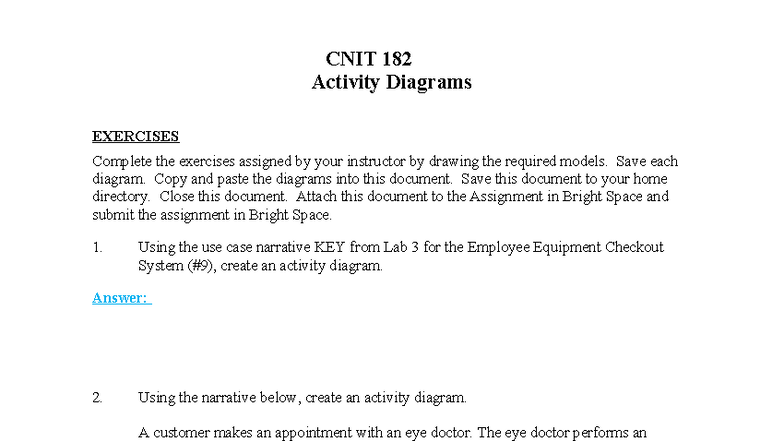 CNIT 182 Activity Diagrams Exercises - Student Responses - Studocu