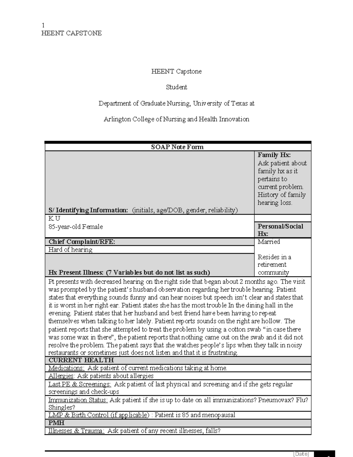 HEENT Capstone SOAP Note: Hearing Loss Assessment & Management - Studocu