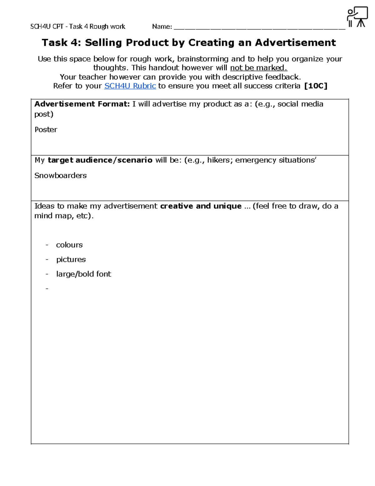 SCH4U CPT Task 4: Advertisement Brainstorming Template - Studocu