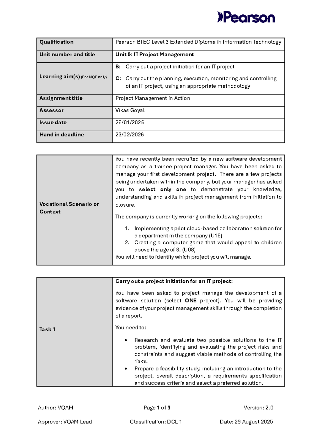 U09 - A2 - IT Project Management: Project Initiation & Planning - Studocu