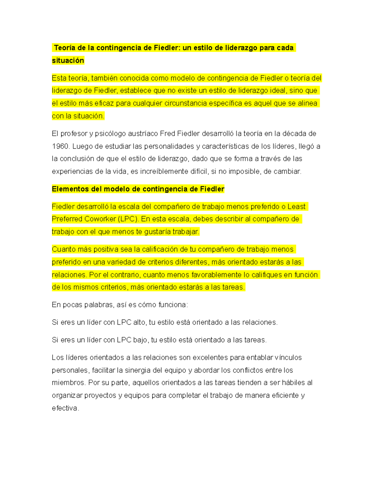 Teoría de la Contingencia de Fiedler: Estilos de Liderazgo y ...
