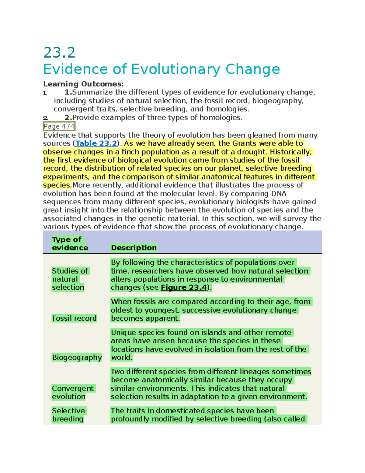 gen biology chapter 23.2 - 23 Evidence of Evolutionary Change Learning ...