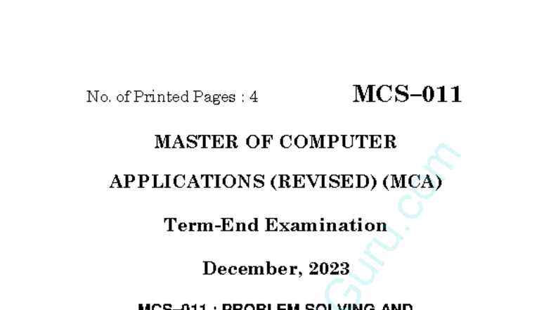 MCA Final Exam December 2023: Problem Solving & Programming (MCS-011) - Studocu
