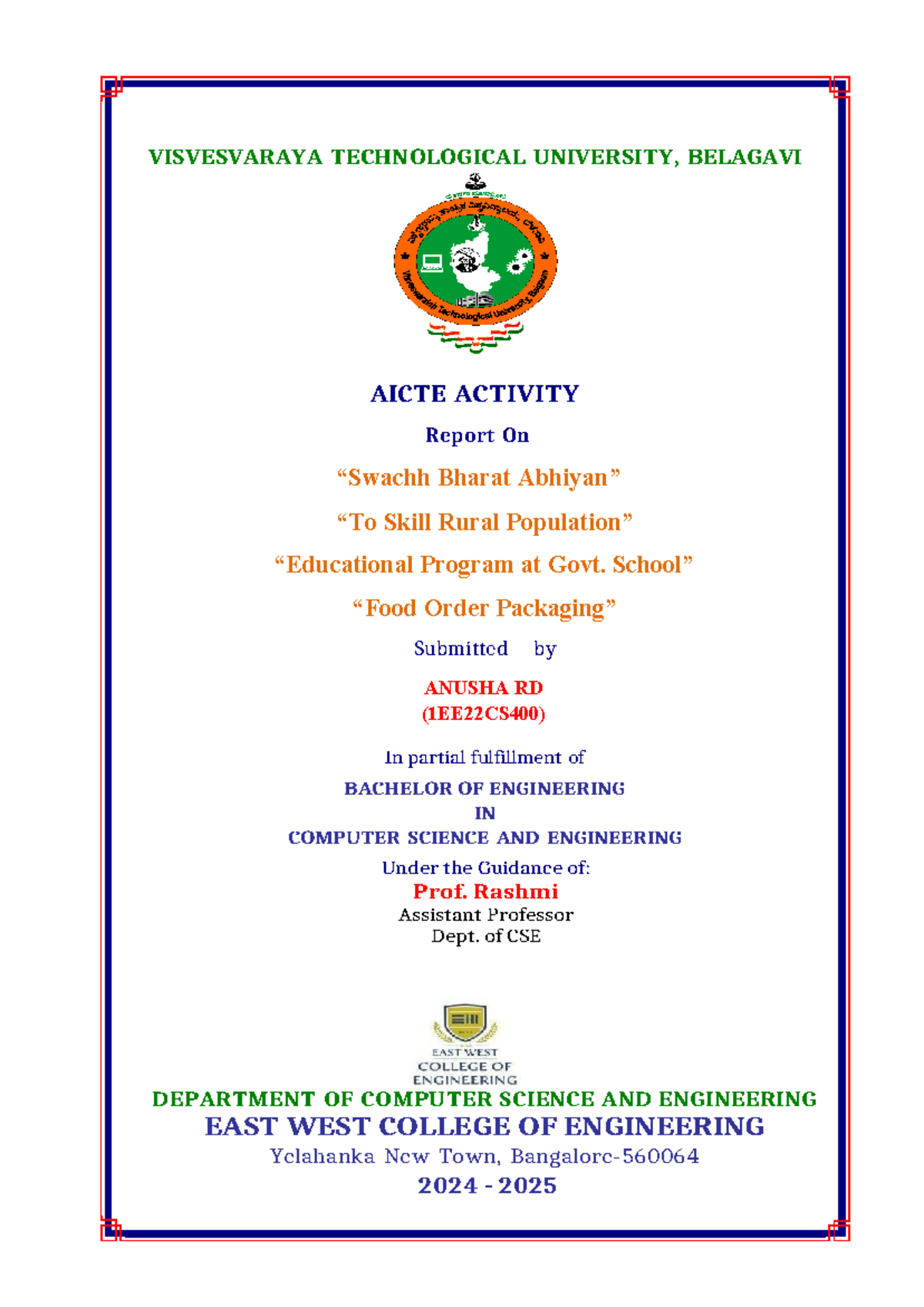 AICTE Activity Report: Bharat Skill Rural Program by Anusha RD ...