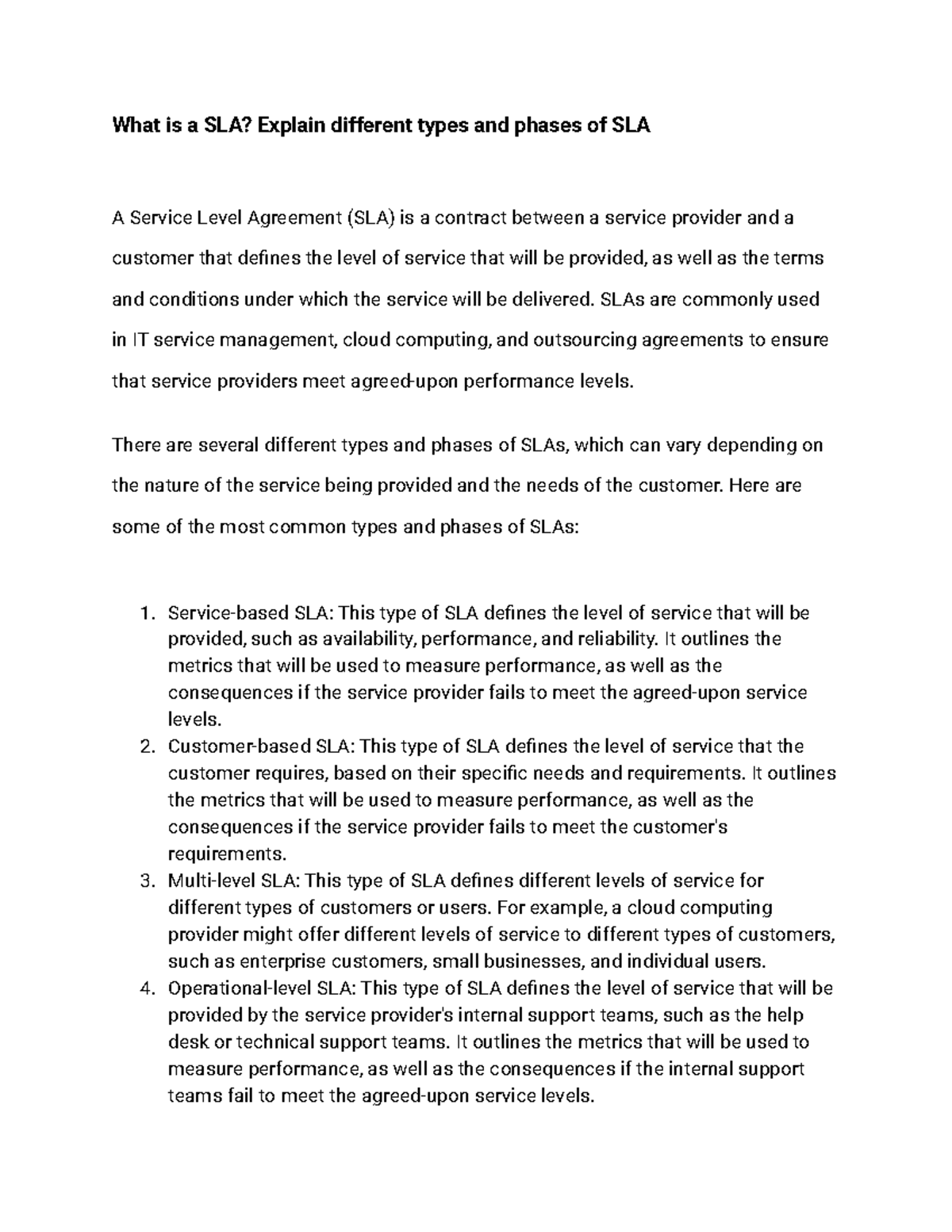 Understanding SLA: Types, Phases, and Key Aspects Explained - Studocu