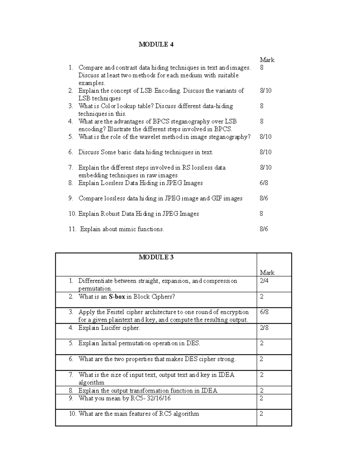 MODULE 4 & 3: Data Hiding Techniques & Block Cipher Concepts in DSP ...