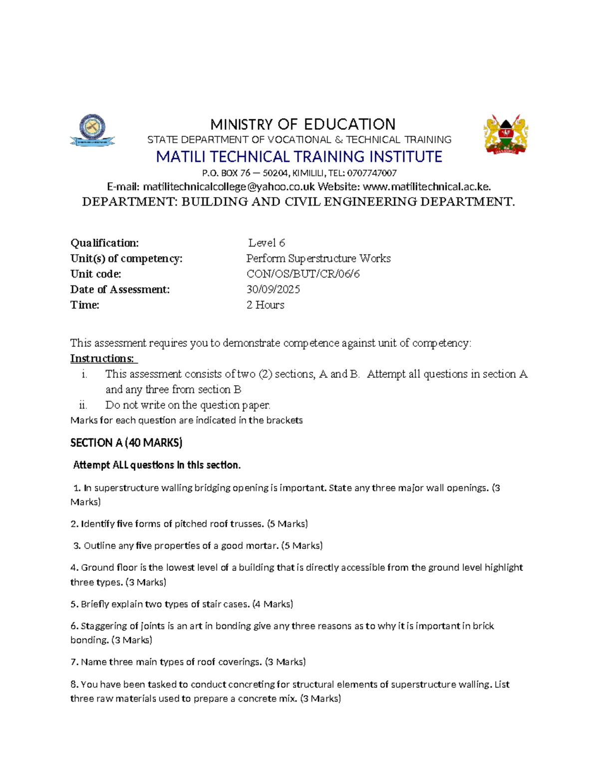 Superstructure Assessment Level 6 - Building & Civil Engineering - Studocu