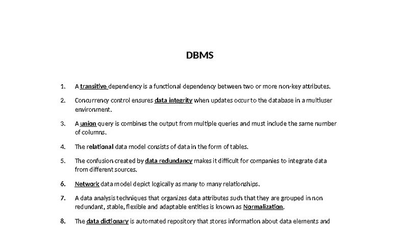 DBMS, AI, OOP, OS, SE, I.S Audit & DP: Comprehensive Study Guide - Studocu
