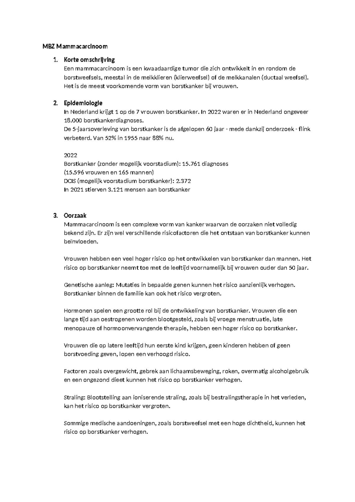 MBZ Mammacarcinoom - Samenvatting en Belangrijke Informatie - Studeersnel