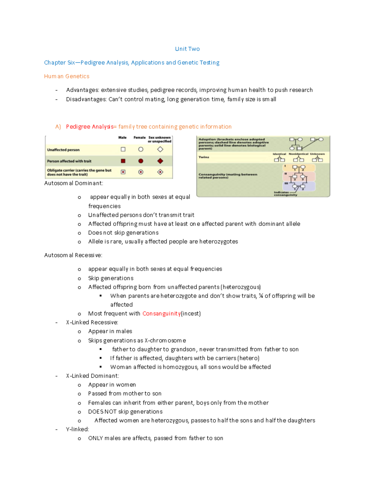Genetics Unit 2: Pedigree Analysis and Genetic Testing Insights - Studocu
