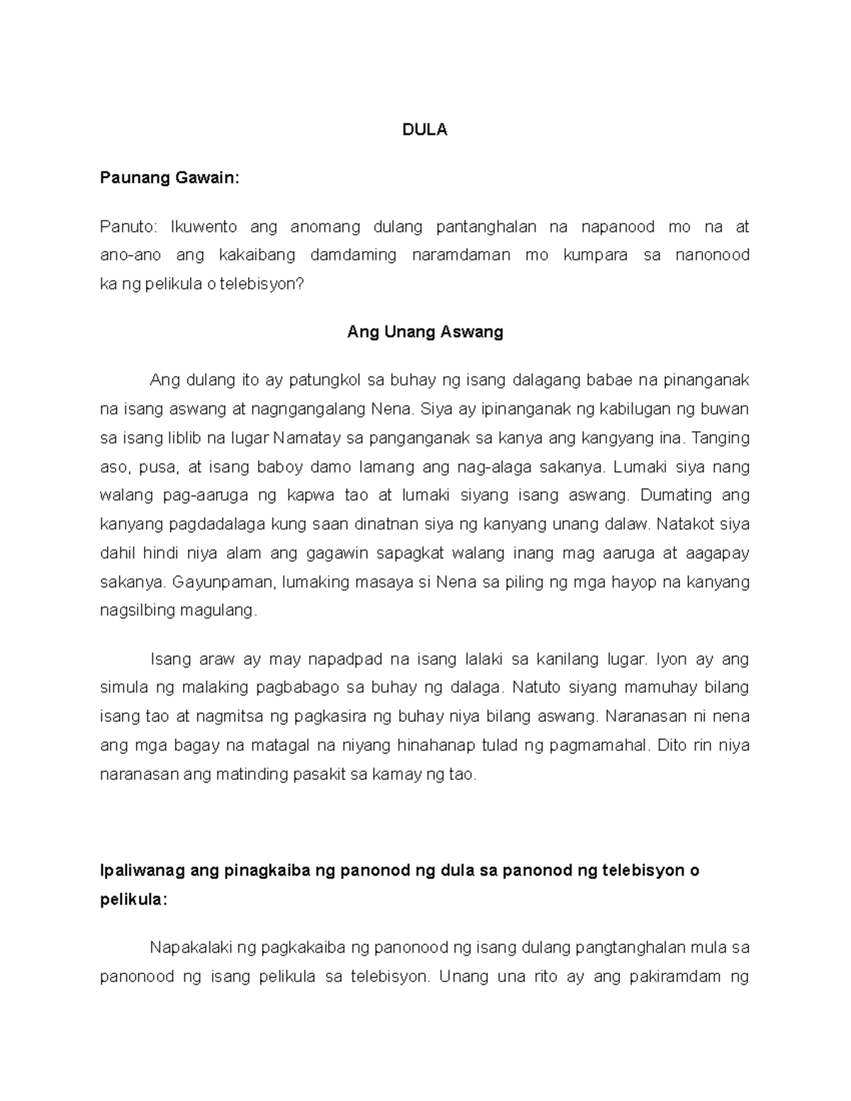 Dula - Filipinolohiya Assignments and Activities - DULA Paunang Gawain ...