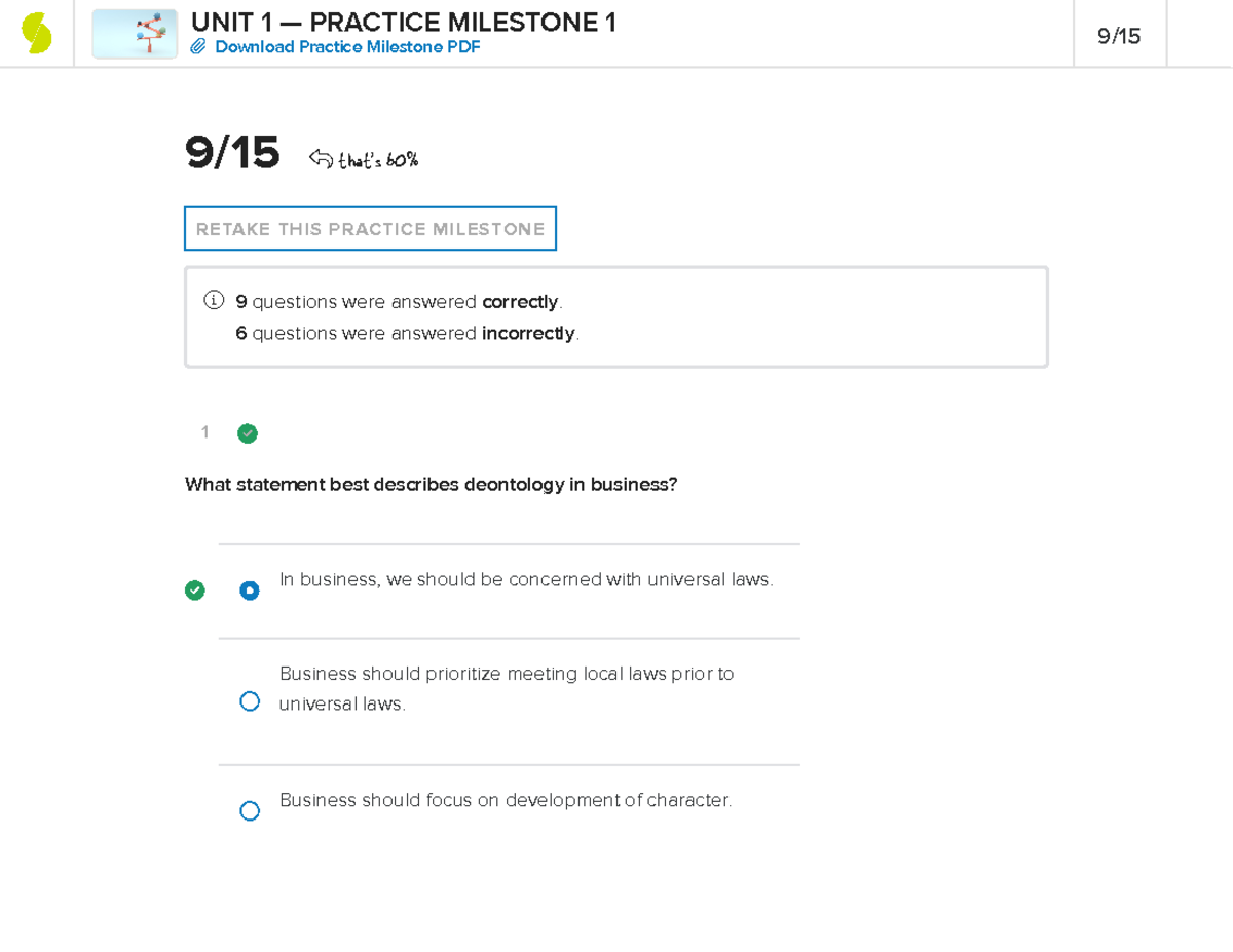 Sophia Business Ethics BUS309 Unit 1 Practice Milestone Review - Studocu