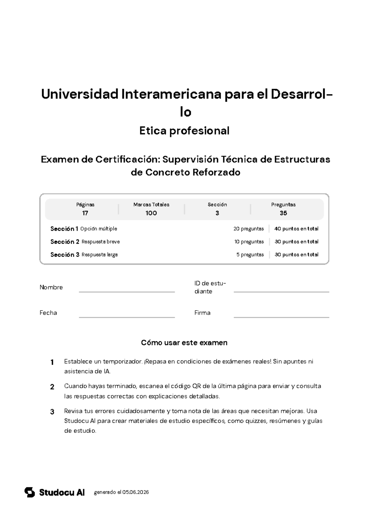 Examen de Certificación: Supervisión Técnica de Estructuras - Studocu