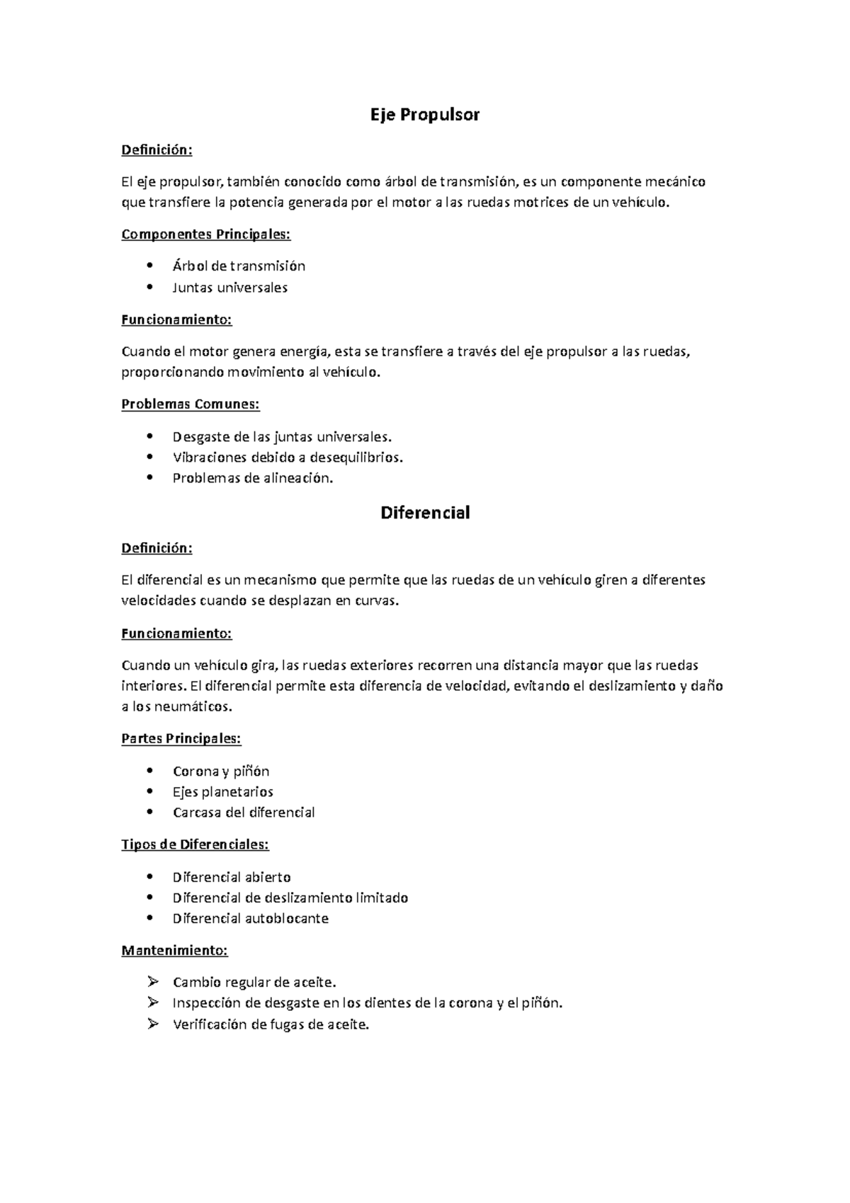 Tarea 9 - Apuntes sobre Ejes Propulsores y Diferenciales - Studocu