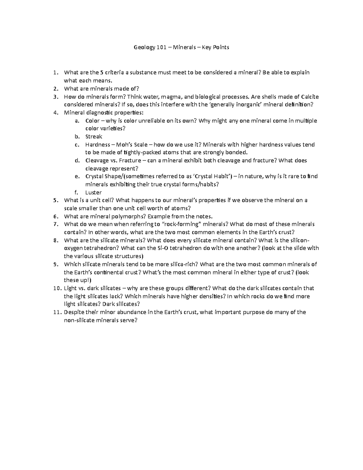 Geology 101: Lecture 3 - Key Points on Minerals and Their Properties ...