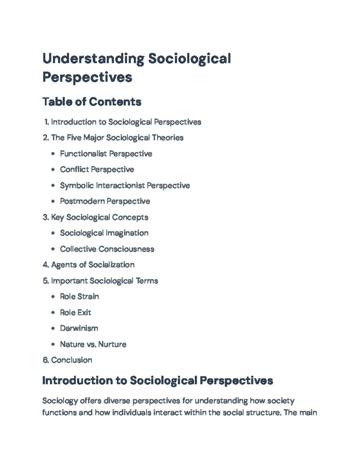 Understanding Sociological Perspectives: Theories and Concepts Overview ...