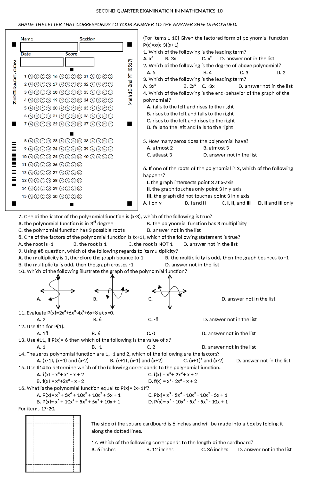 2nd Quarter Exam - Mathematics 10 (2025-2026) - Studocu