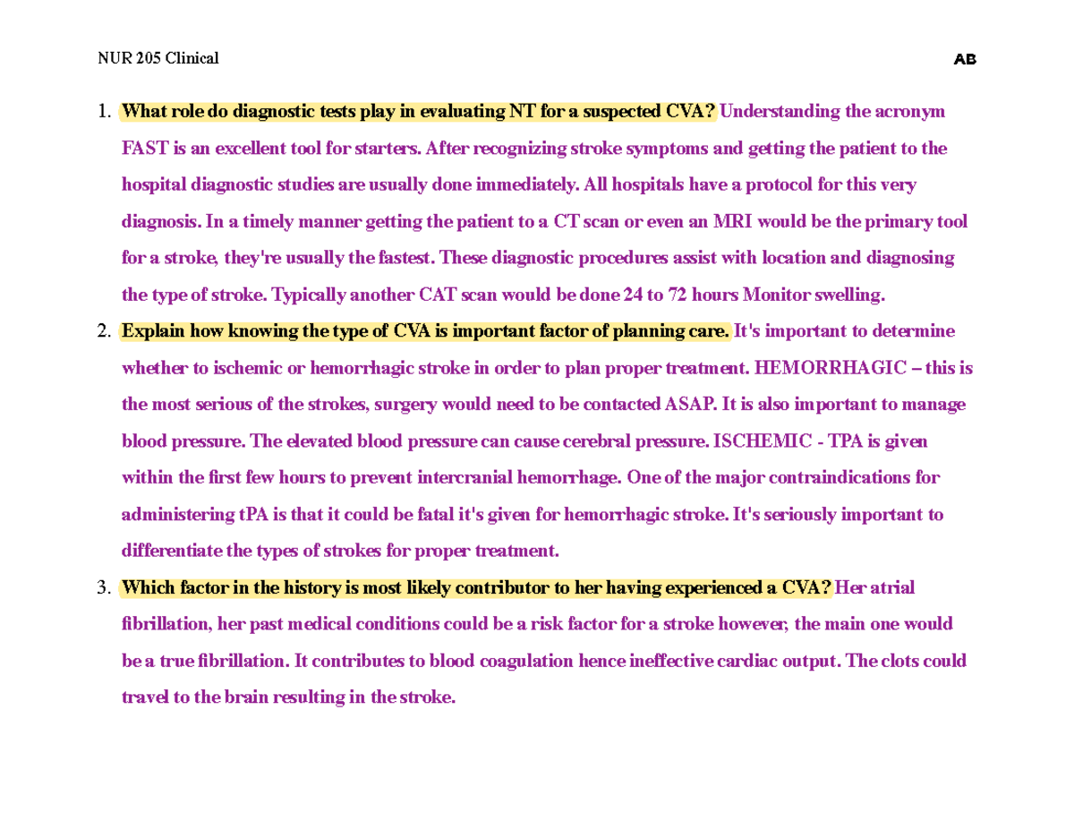 CVA Case Study: Clinical Evaluation and Care Planning Guide - Studocu