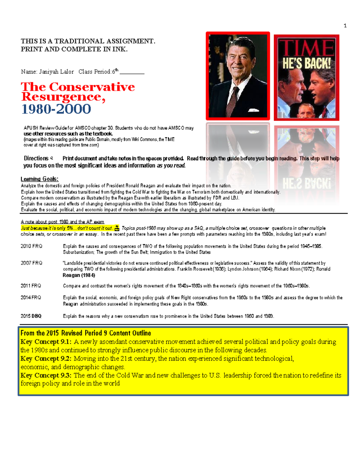 APUSH Review Guide: The Conservative Resurgence (AMSCO Ch. 30) - Studocu
