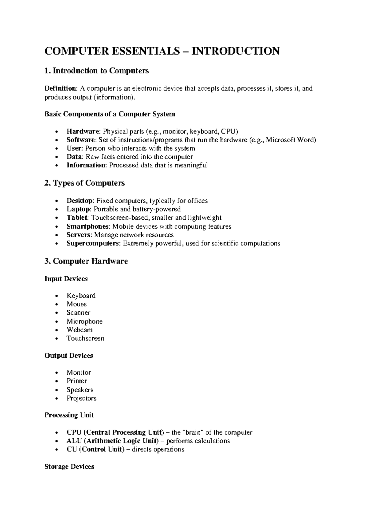 Computer Essentials Introduction CAT 1: Overview of Computer Basics ...