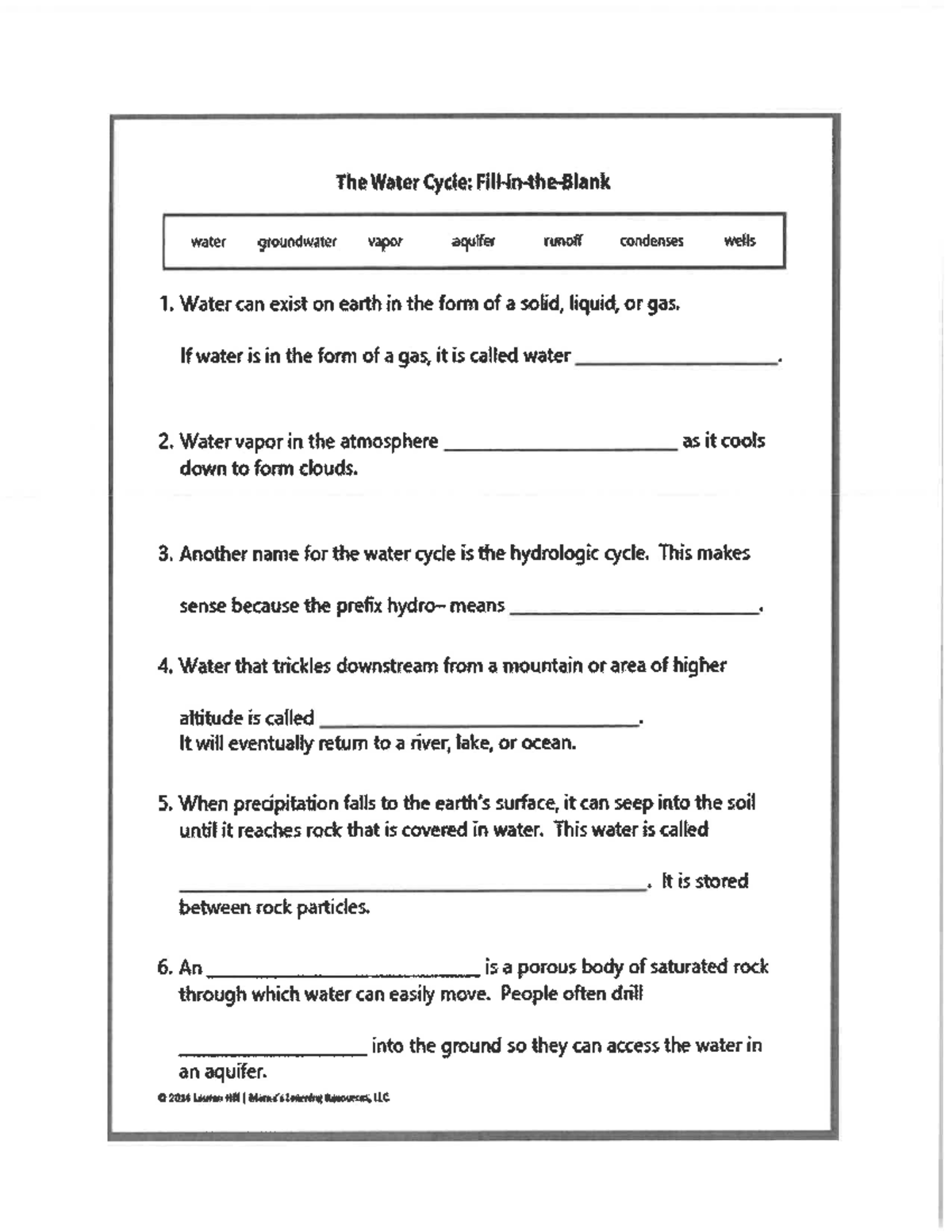 Water Cycle Fill-In-The-Blank Notes (Course Code: 2054) - Studocu