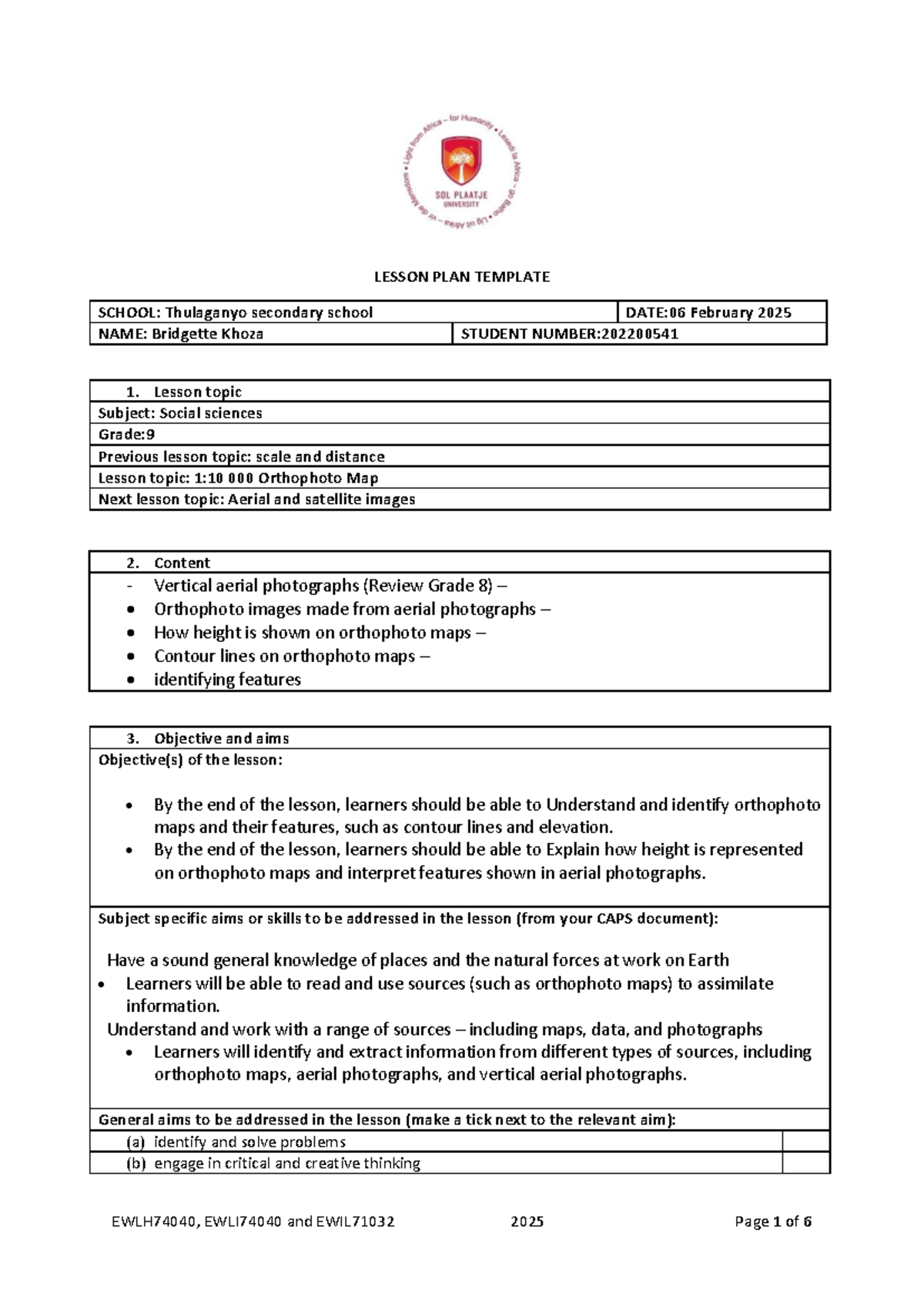 Lesson plan for grade 9 social sciences: Understanding orthophoto maps ...