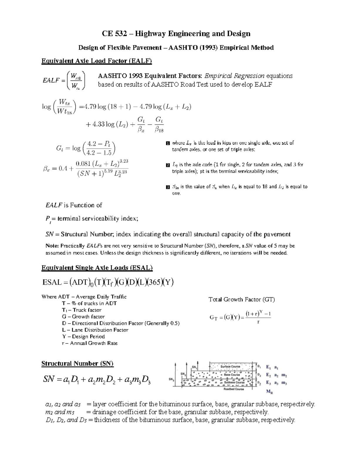 CE 532 - Aashto Equations - CE 532 – Highway Engineering and Design ...